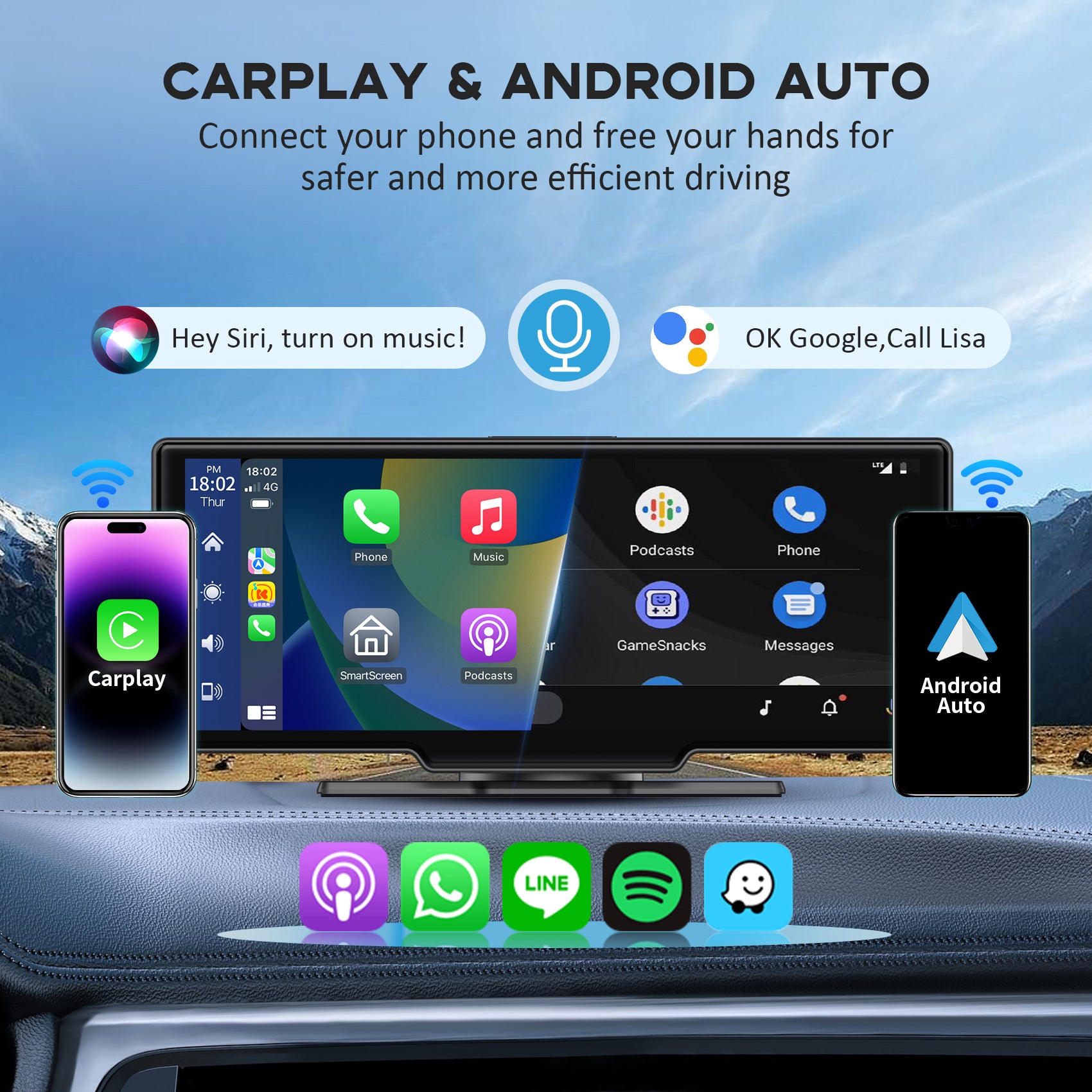 P1 Wireless CarPlay & Android Auto Display Screen – Herilary